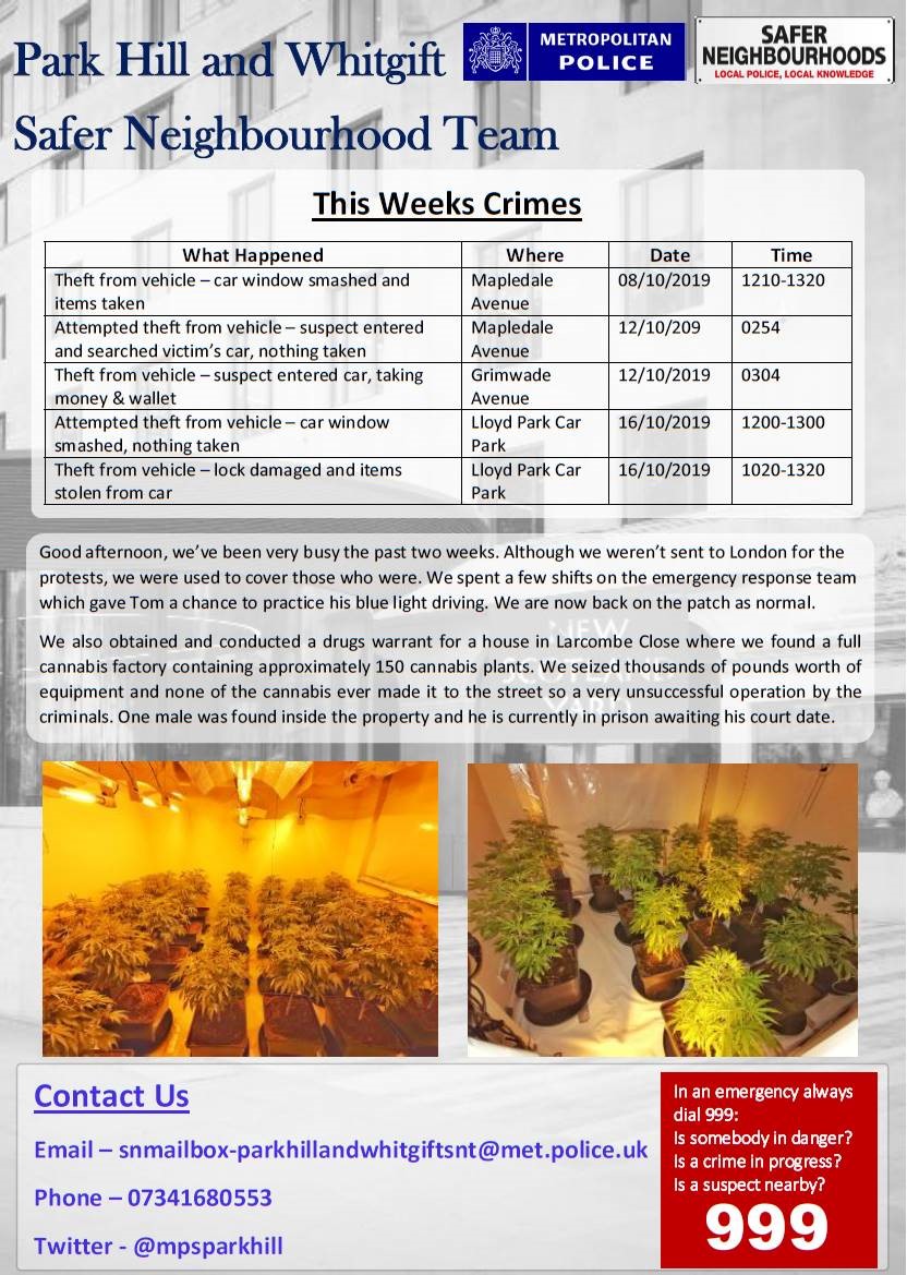 Neighbourhood Police weekly bulletin 19 October 2019 - Parkhill ...