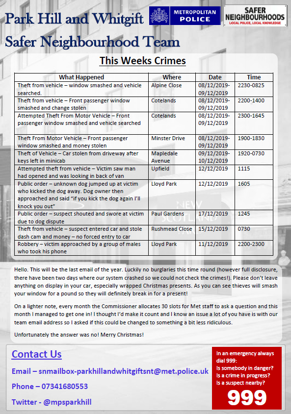 Neighbourhood Police Bulletin 23 December 2019 - Parkhill Residents ...
