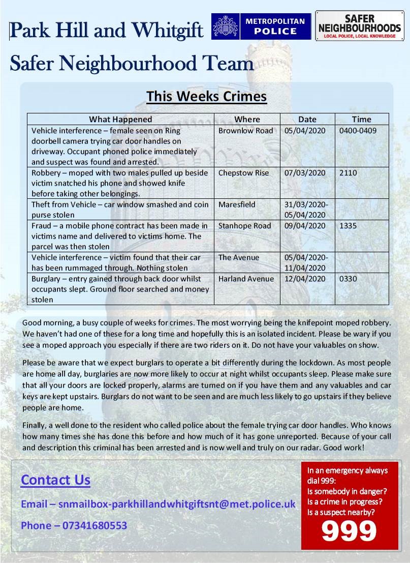 Neighbourhood police bulletin 14 April 2020 - Parkhill Residents ...