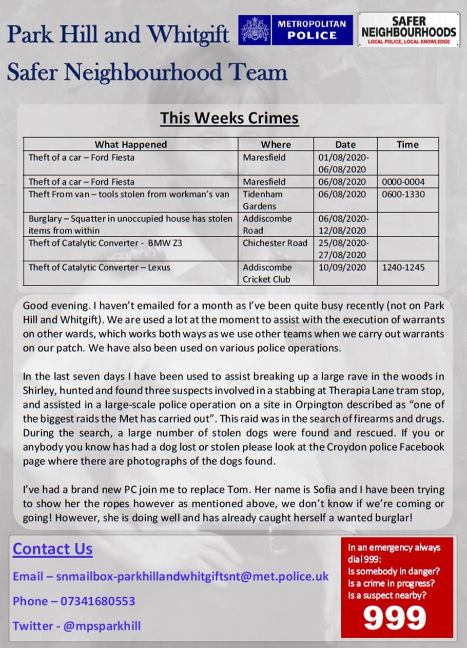 Neighbourhood Police Bulletin 12 September 2020 - Parkhill Residents ...